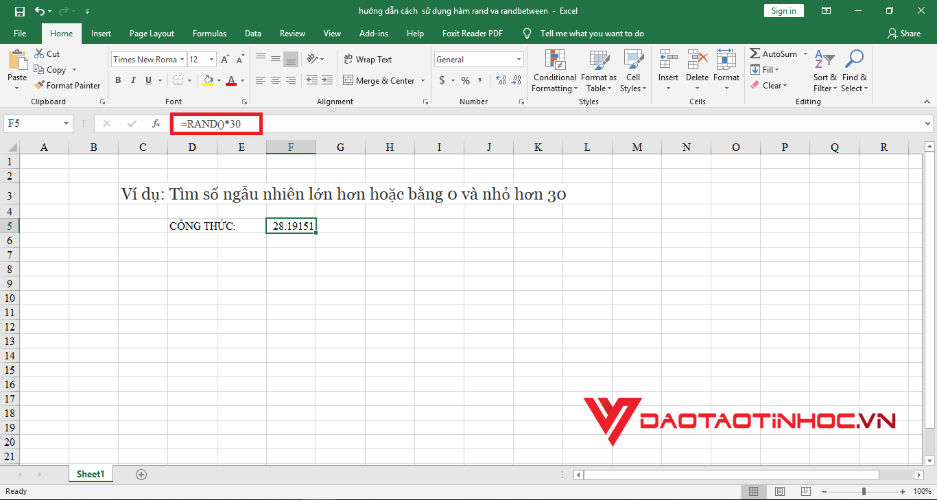 Hướng dẫn sử dụng và minh họa về hàm rand trong excel