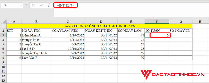 Hướng dẫn cách dùng hàm INT và MOD kèm ví dụ minh họa