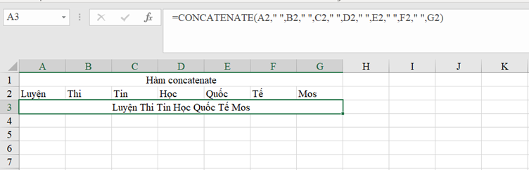 Cách sử dụng hàm CONCATENATE trong Excel có ví dụ minh họa